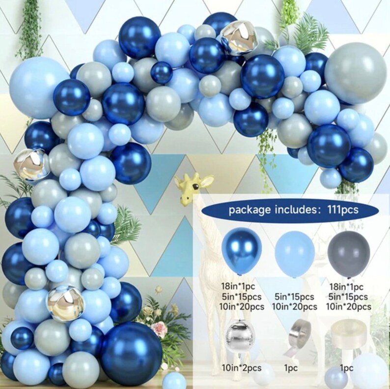 Blue Metallic Balloons Garland Kit Gold Confetti Balloon Arch - Etsy