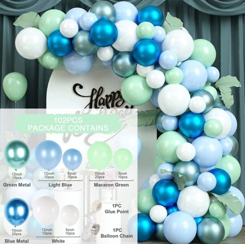 Blue Metallic Balloons Garland Kit Gold Confetti Balloon Arch - Etsy
