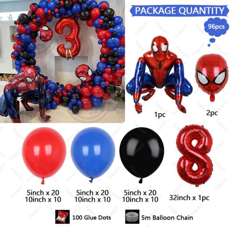 96 Pcs Kids Birthday Red Blue Balloons Garland Arch Kit for - Etsy