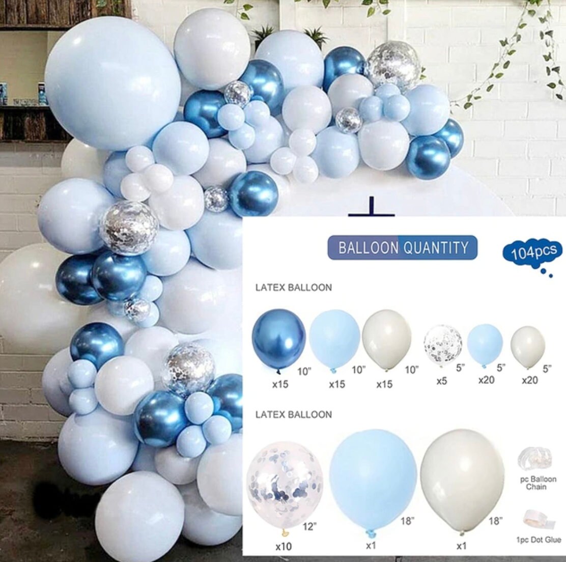 Blue Metallic Balloons Garland Kit Gold Confetti Balloon Arch - Etsy