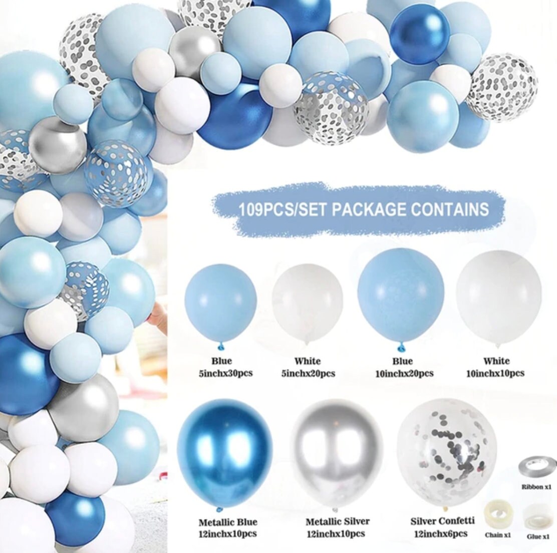 Blue Metallic Balloons Garland Kit Gold Confetti Balloon Arch - Etsy