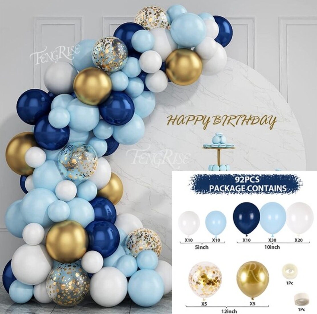 Blue Metallic Balloons Garland Kit Gold Confetti Balloon Arch - Etsy