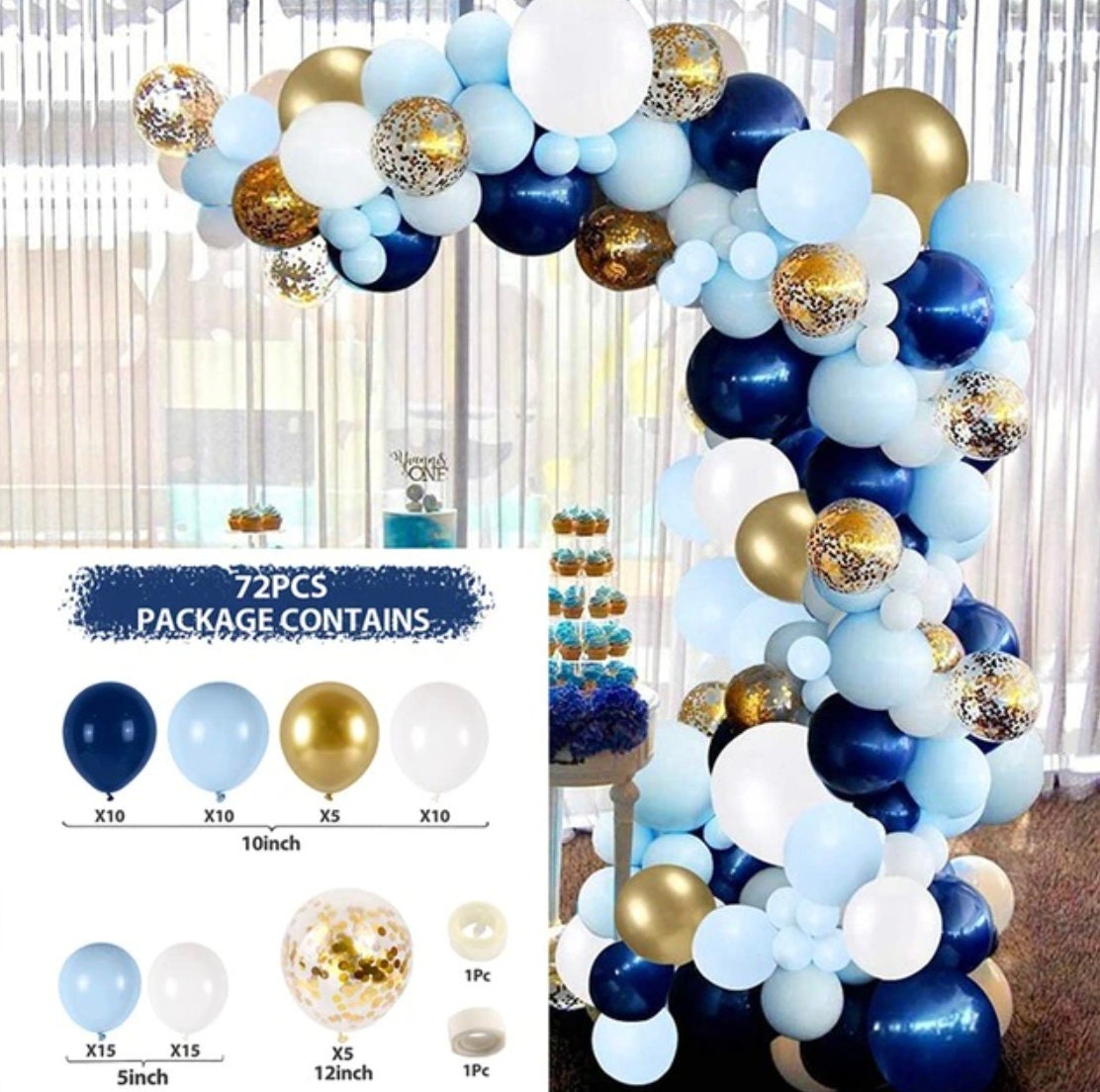 Blue Metallic Balloons Garland Kit Gold Confetti Balloon Arch - Etsy