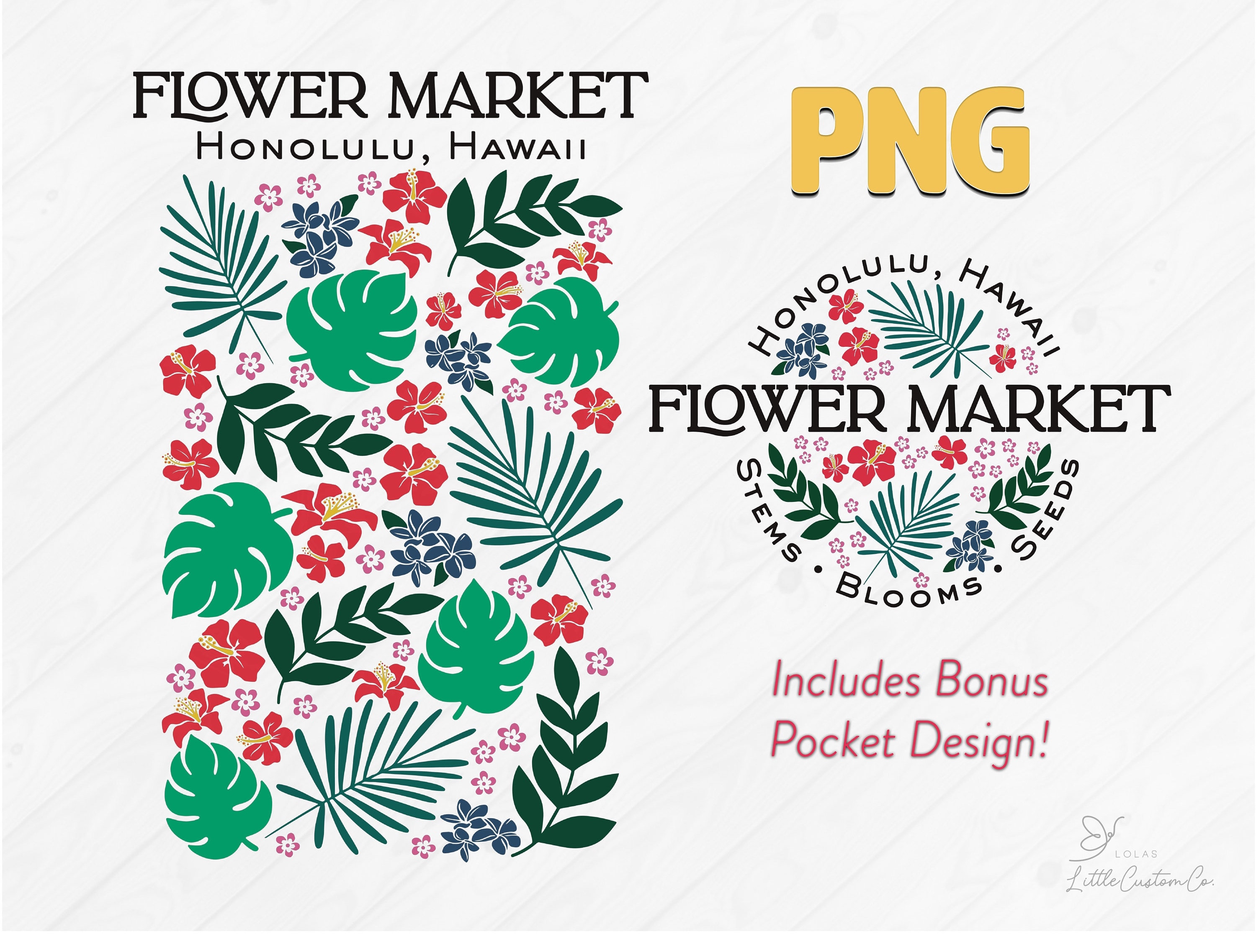 Flower Market PNG | Honolulu Hawaii PNG | Vintage Pressed Flowers PNG ...