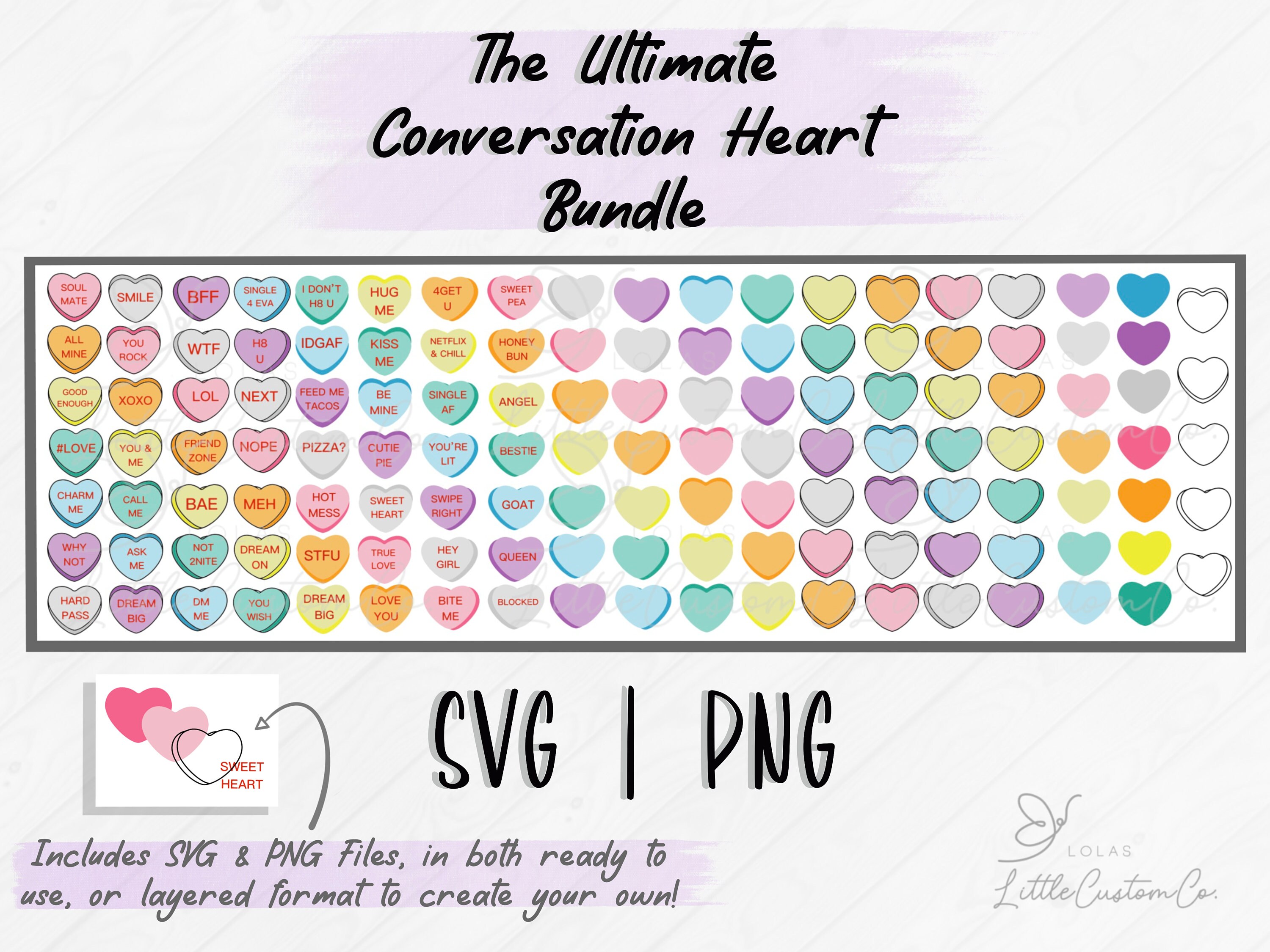 Conversation Hearts Candy Hearts SVG Cut Files Valentines Day ...
