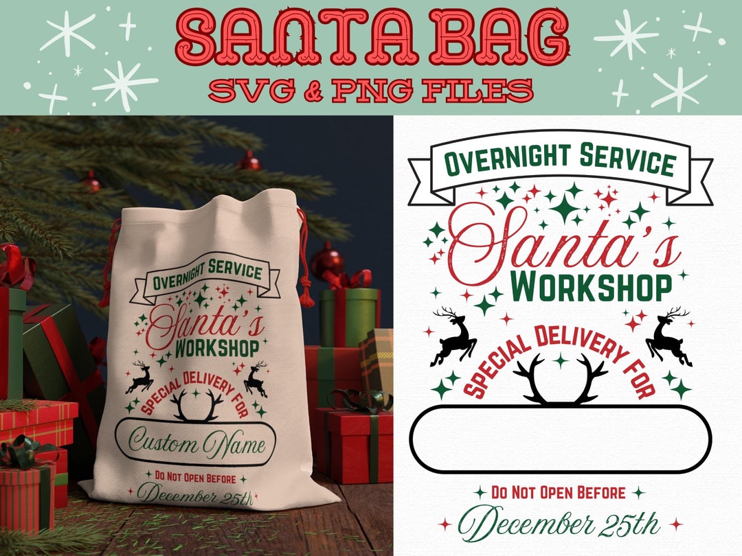 Santas Gift Bag SVG File Santa Gift Bag PNG Files Santas Sack Svg File ...