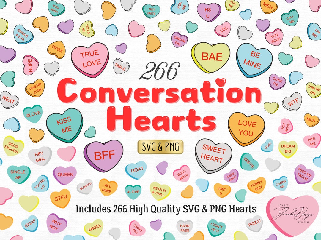 Conversation Hearts | Candy Hearts SVG Cut Files | Valentines Day ...
