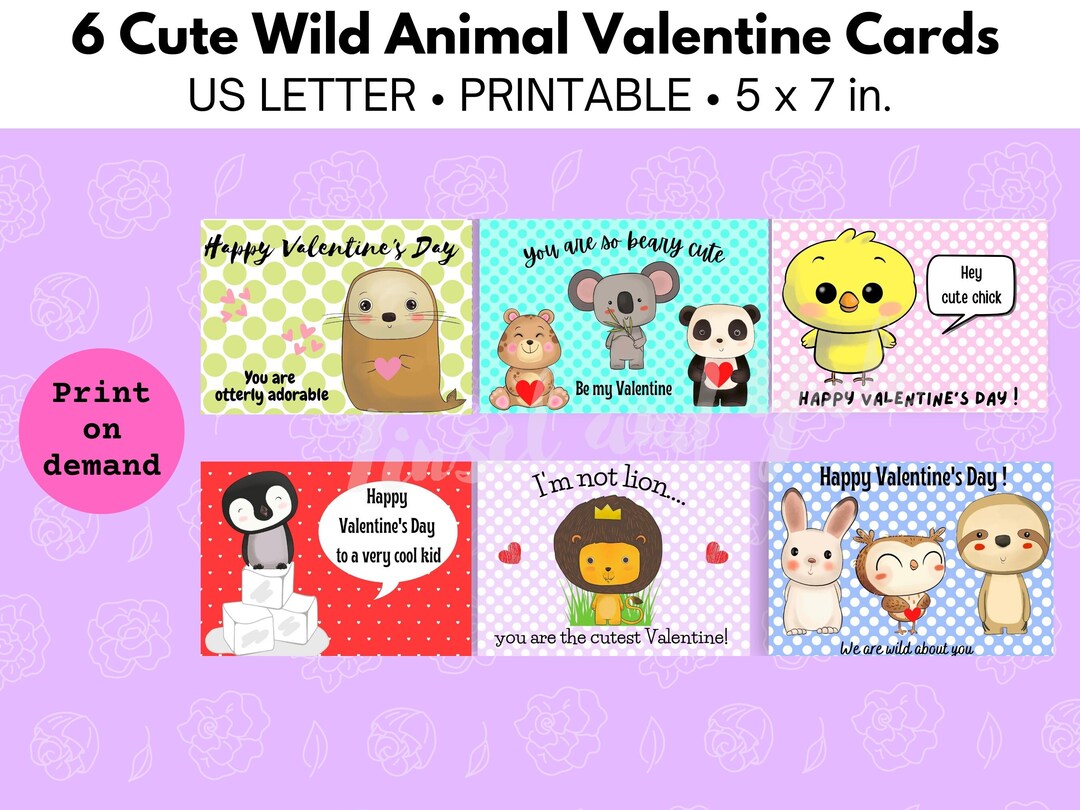 6 Cute Wild Animal Valentine Cards - Etsy