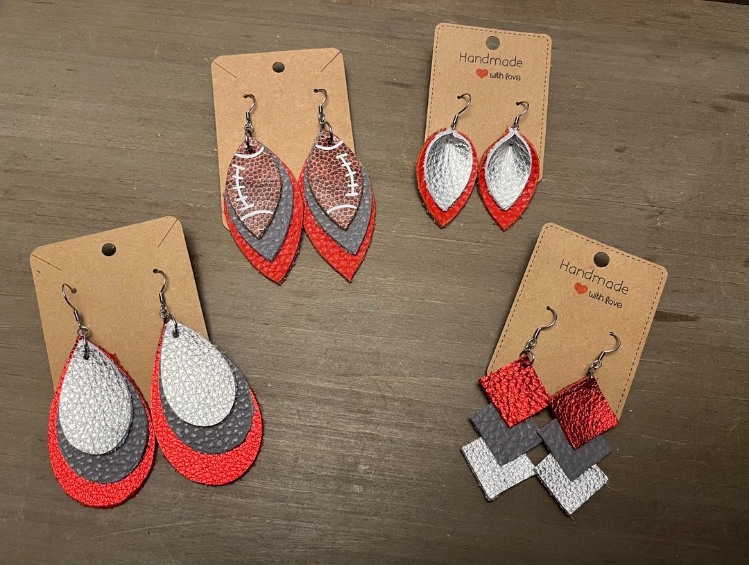 OSU Collection, Genuine Leather Earrings, Scarlet and Gray Earrings ...