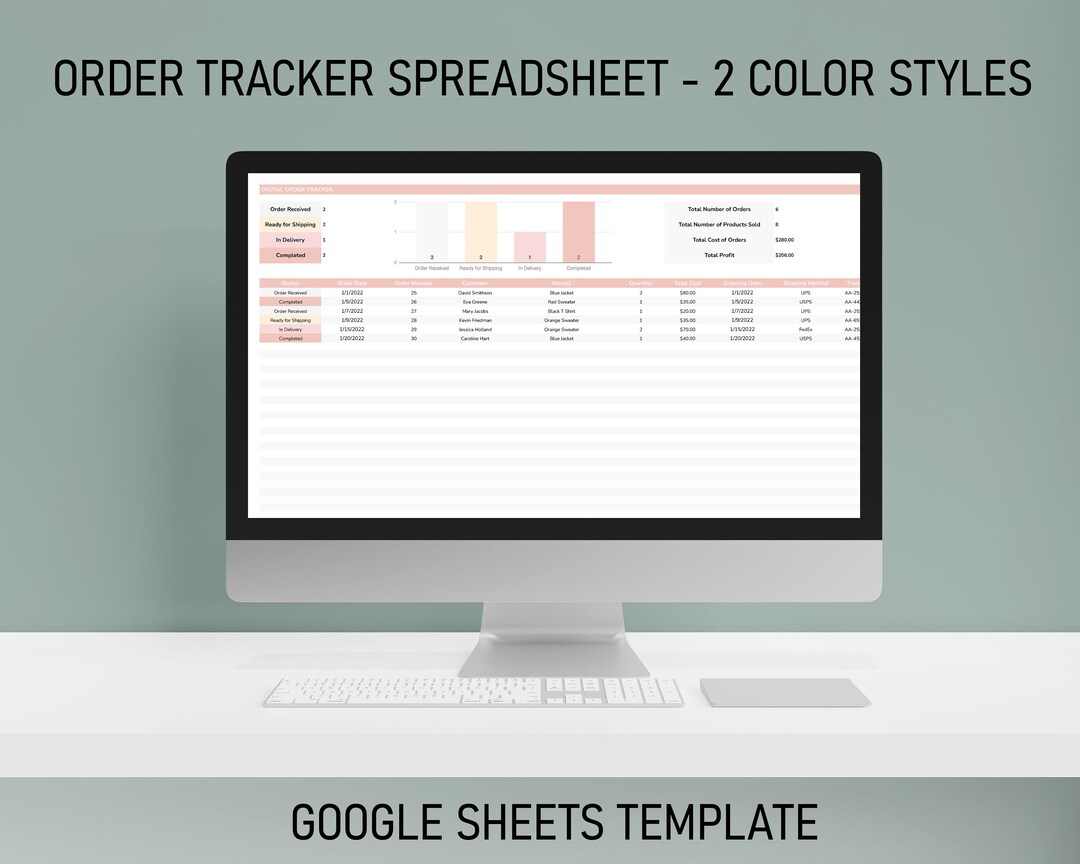 Order Tracker Spreadsheet - Sales Tracker - 2 Color Styles - Google ...