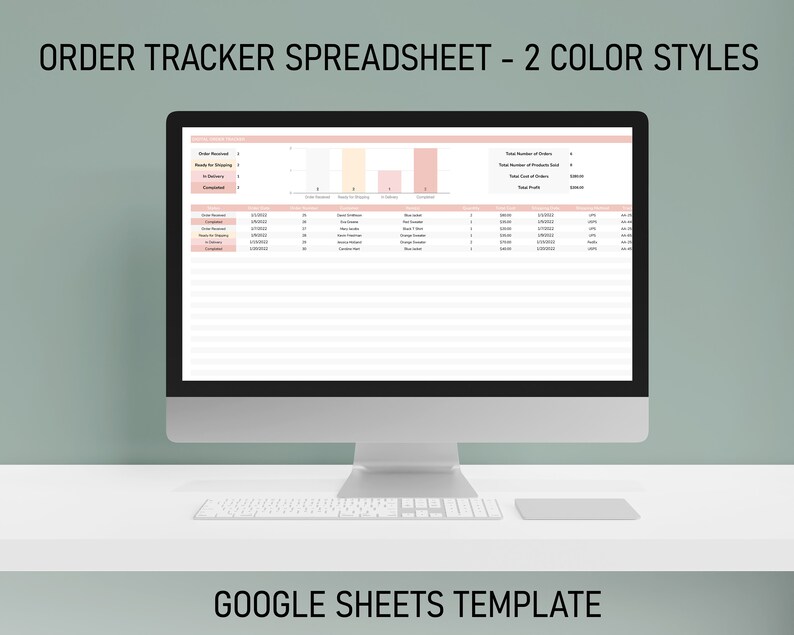 Order Tracker Spreadsheet - Sales Tracker - 2 Color Styles - Google ...