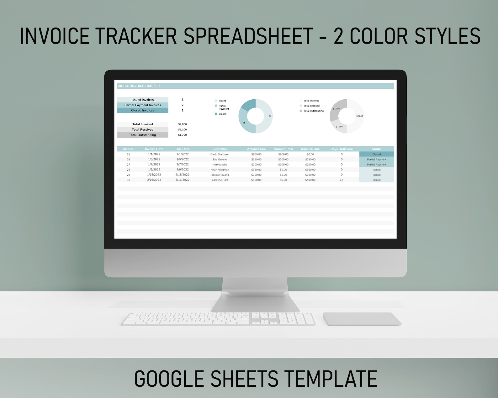 Invoice Tracker Spreadsheet Digital Invoice List Invoice Management 2 ...