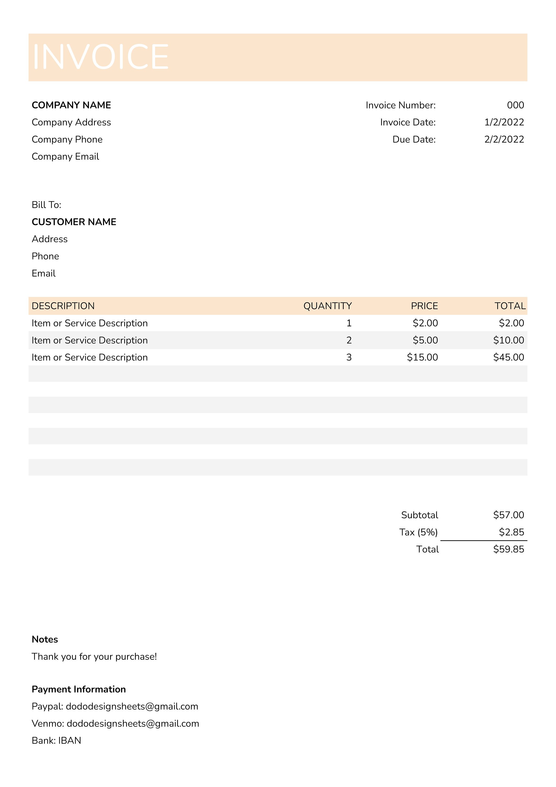 Invoice Template Google Sheets Excel Editable 6 Colors - Etsy