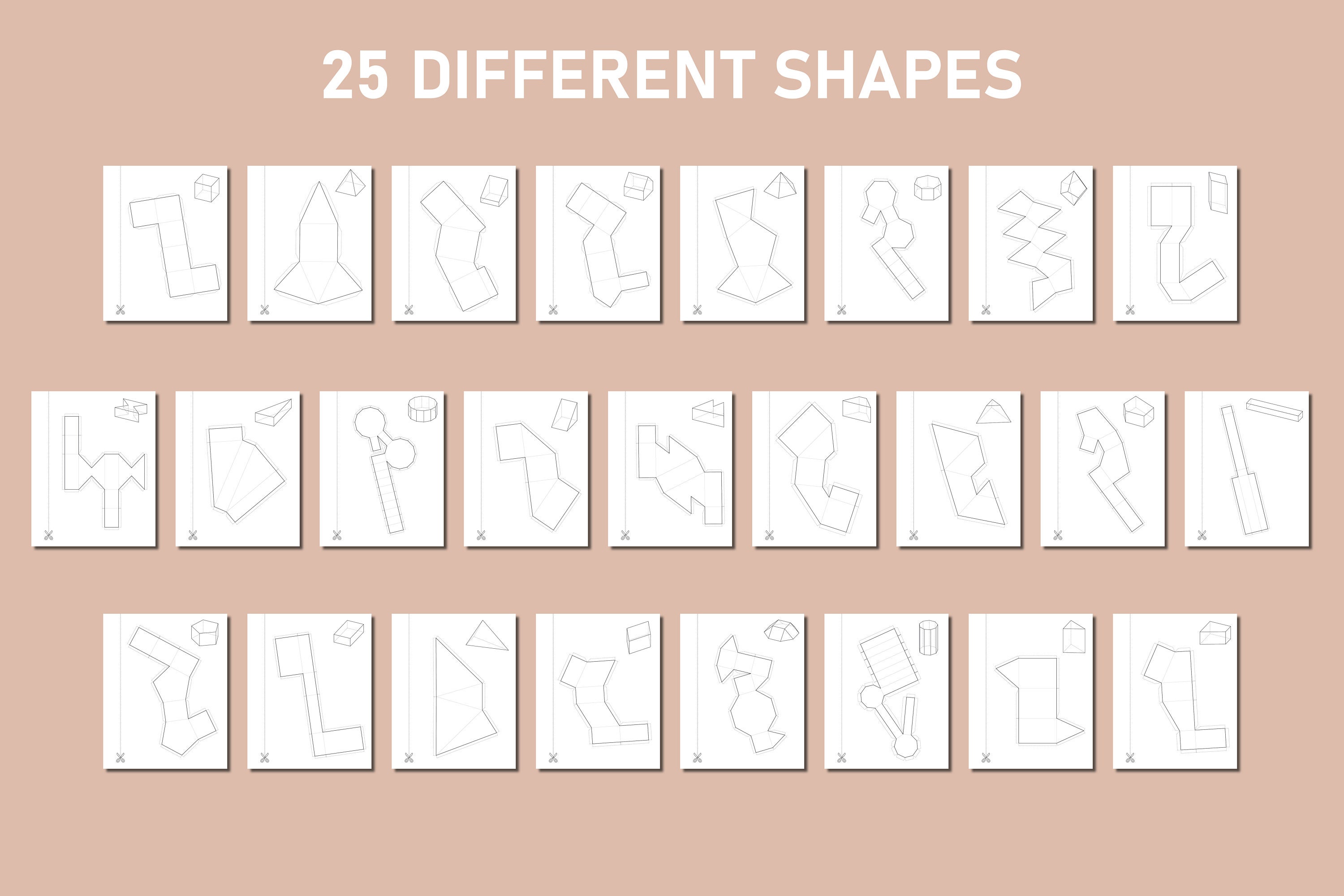 Color, Cut, Fold, Glue - 25 Foldable 3d Shapes - Printable PDF - Etsy