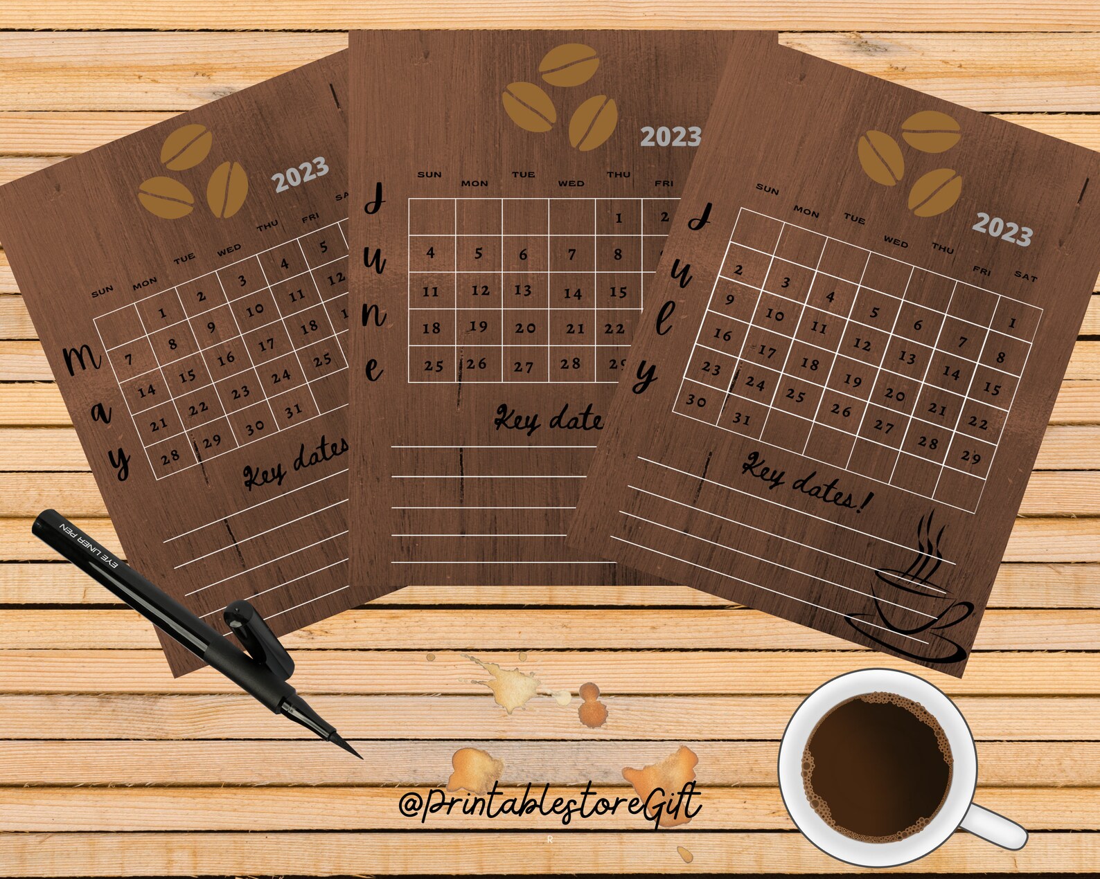 PRINTABLE Calendar 2023,free 2024 Printable Coffee Wall Calendar ...