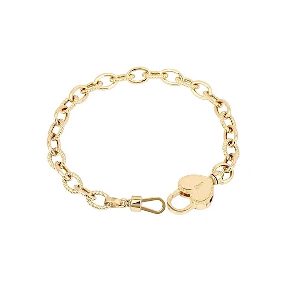 14K Solid Gold Love Heart Lock Bracelet Oval Link Chain Bracelet 5.5mm Wide Bold Chainlink Bracelet Love Bracelet Anniversary Gift