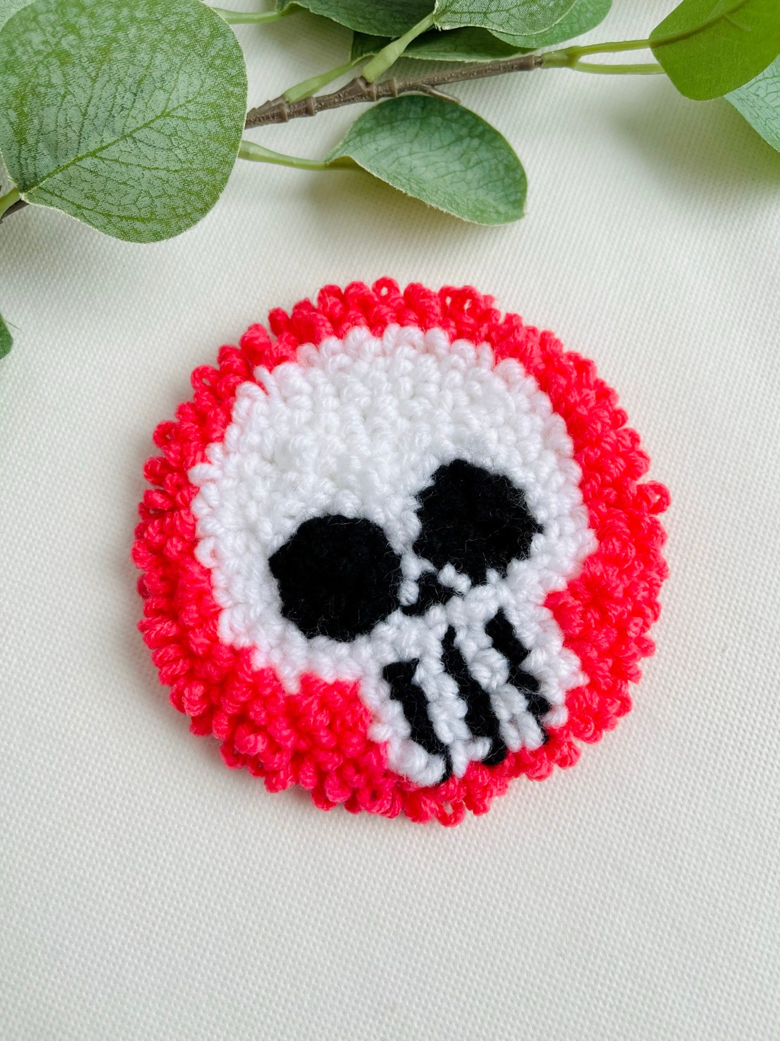 Hot Pink Skull Punch Needle Mug Rug Kit Beginner Yarn Rug - Etsy