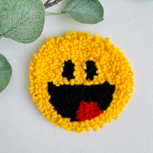 Yellow Happy Face Punch Needle Mug Rug Kit, Beginner Yarn Rug Hooking ...