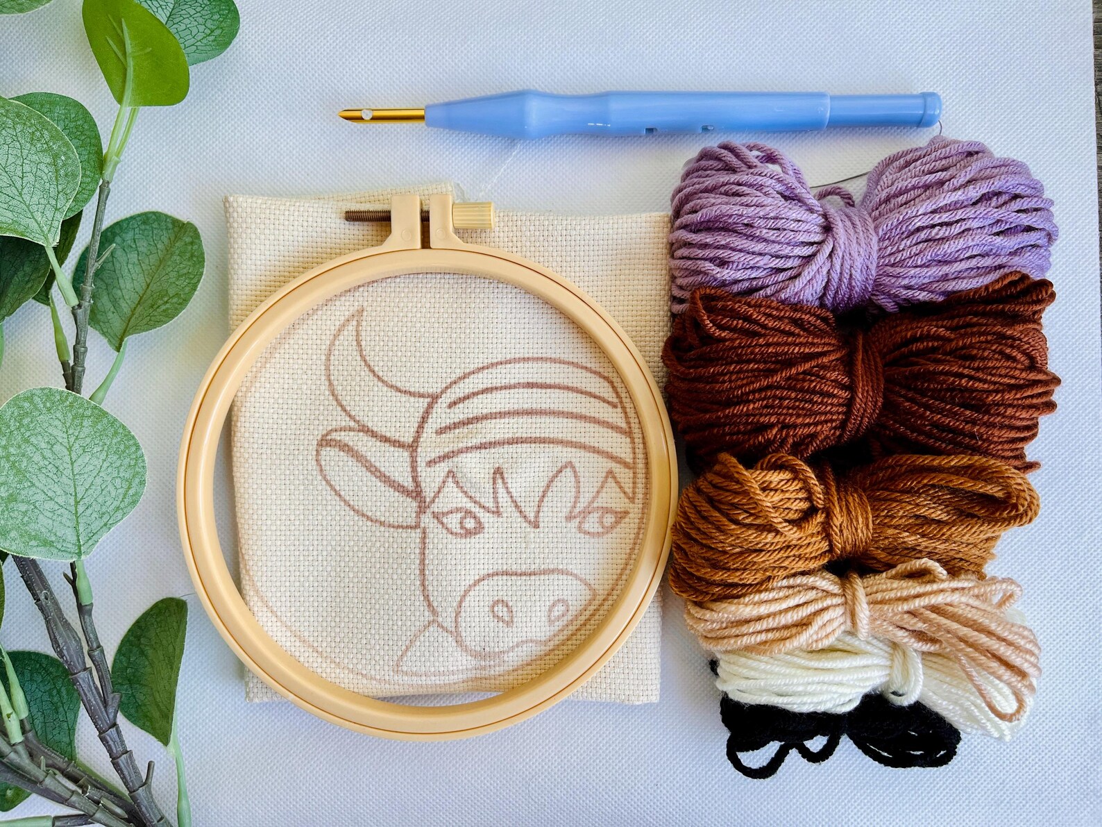 Highland Cow Punch Needle Kit, Beginner Yarn Rug Hooking DIY, Do It ...