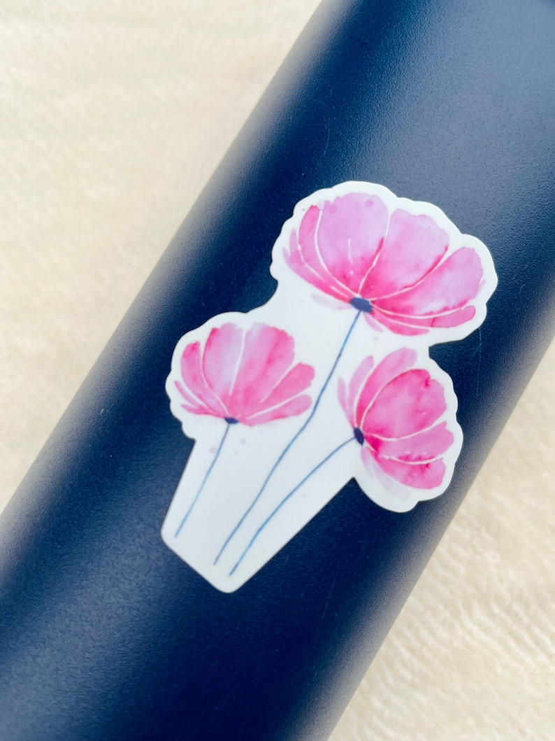 Pink Floral Vinyl Sticker for Water Bottle Durable & - Etsy