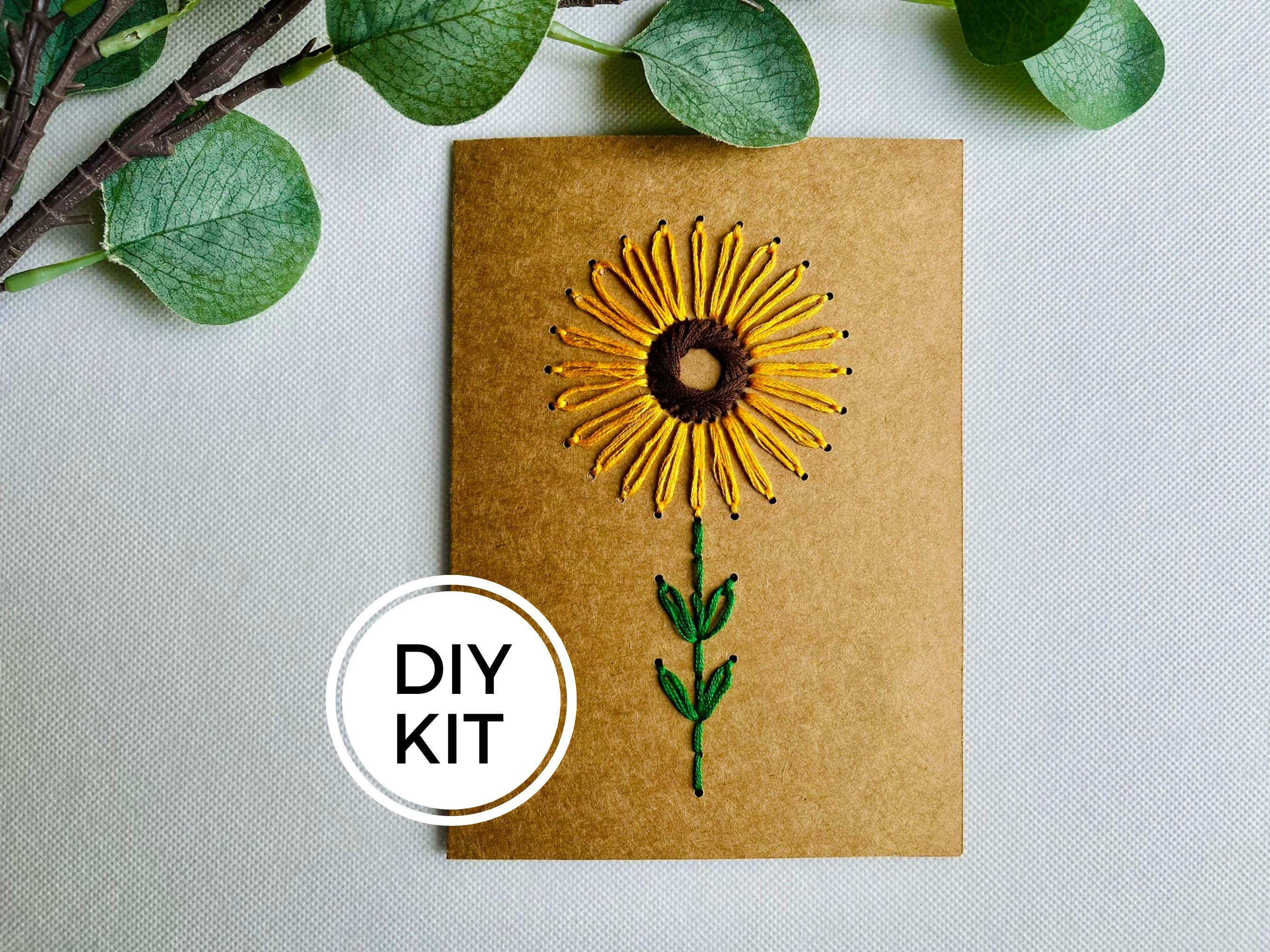 Sunflower Hand Stitched Greeting Card Kit, Embroidered Sunflower, DIY ...