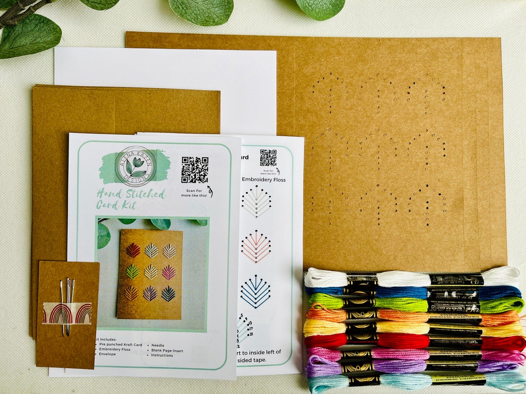 Group Pack Shrubs Hand Stitched Greeting Card Kit, Embroidered Flowers, DIY Embroidery Kit ...