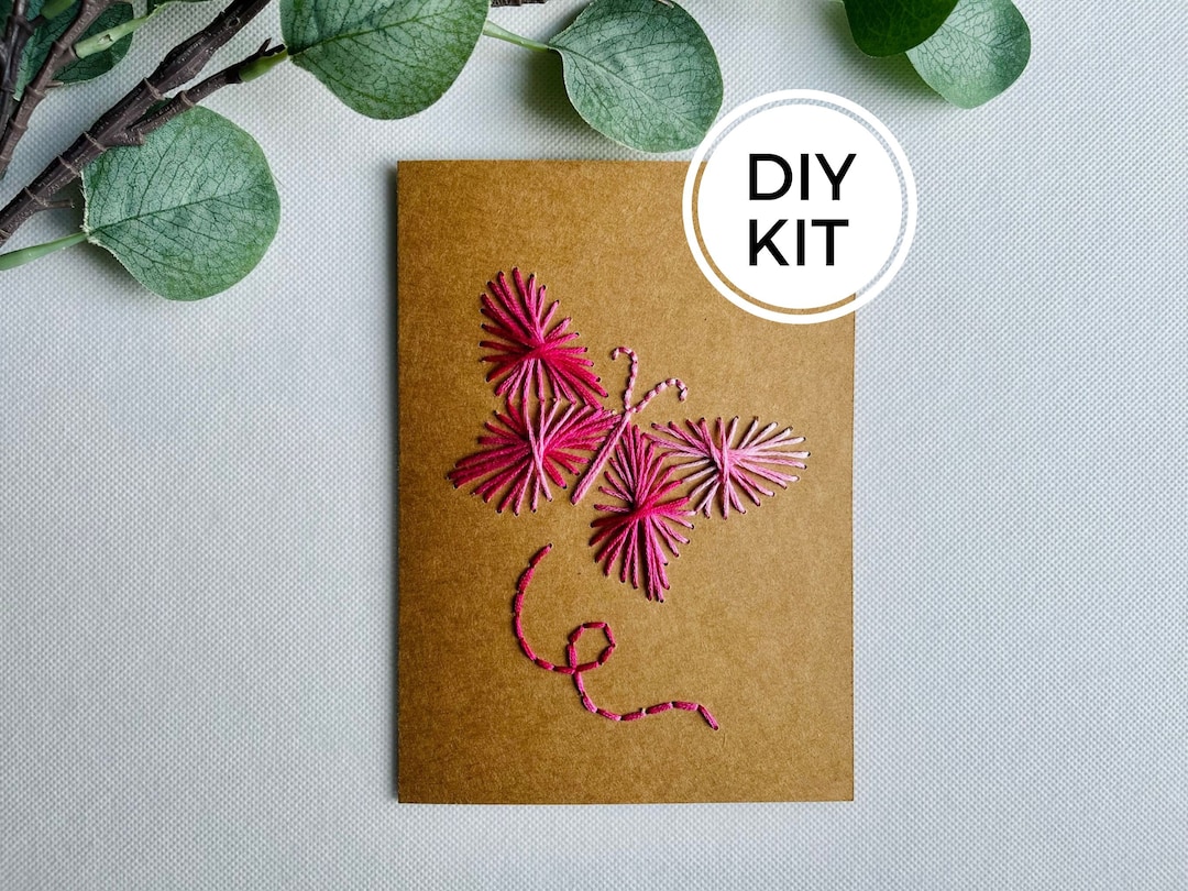 Butterfly Hand Stitched Greeting Card Kit, Embroidered Butterfly, DIY ...