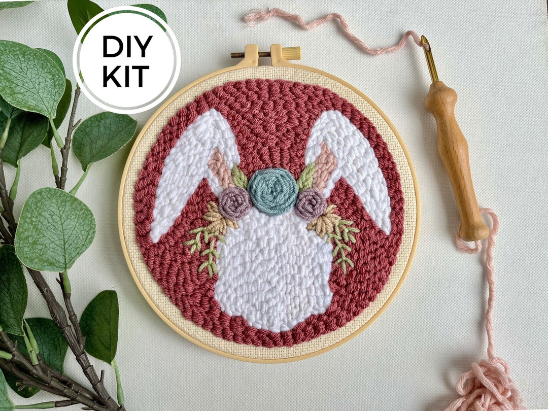 Bunny Punch Needle Kit, Easter Bunny Beginner Rug Hooking DIY, Floral ...