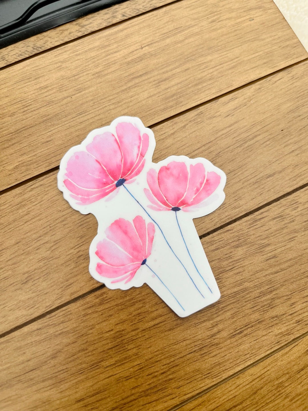 Pink Floral Vinyl Sticker for Water Bottle, Durable & Waterproof ...