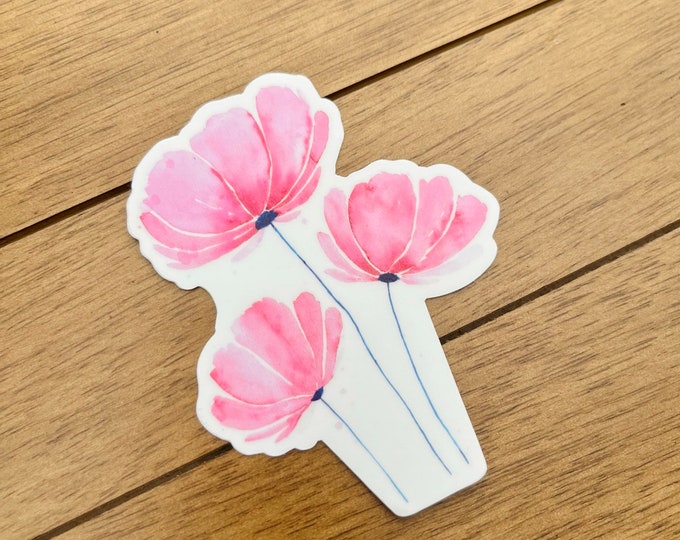 Pink Floral Vinyl Sticker for Water Bottle, Durable & Waterproof ...