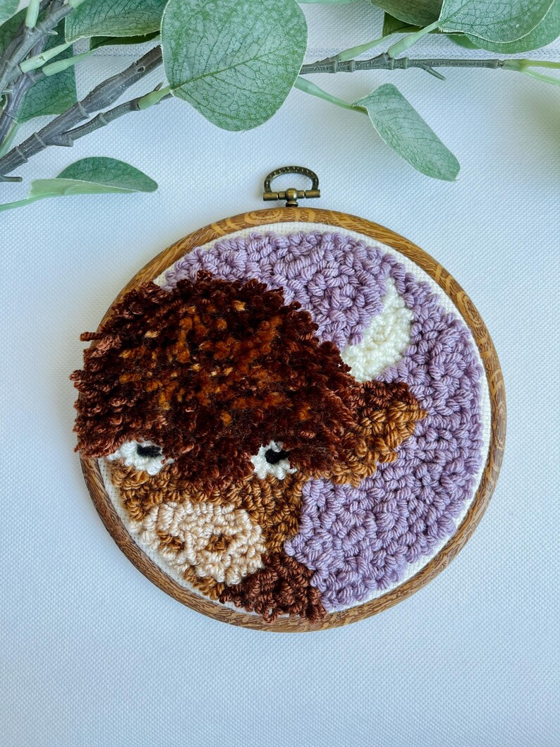 Highland Cow Punch Needle Kit, Beginner Yarn Rug Hooking DIY, Do It ...