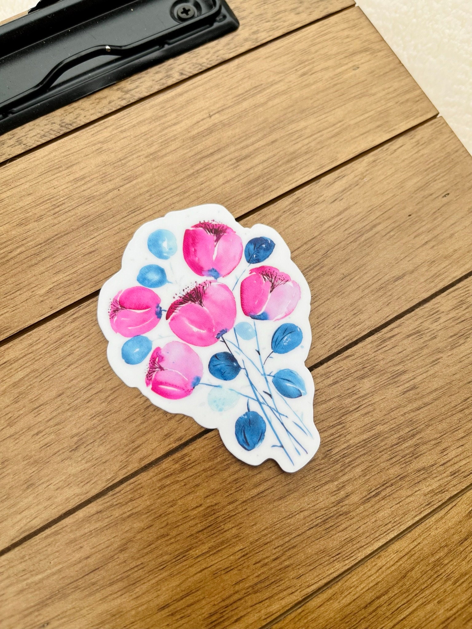 Pink and Blue Floral Sticker for Water Bottle Durable & - Etsy
