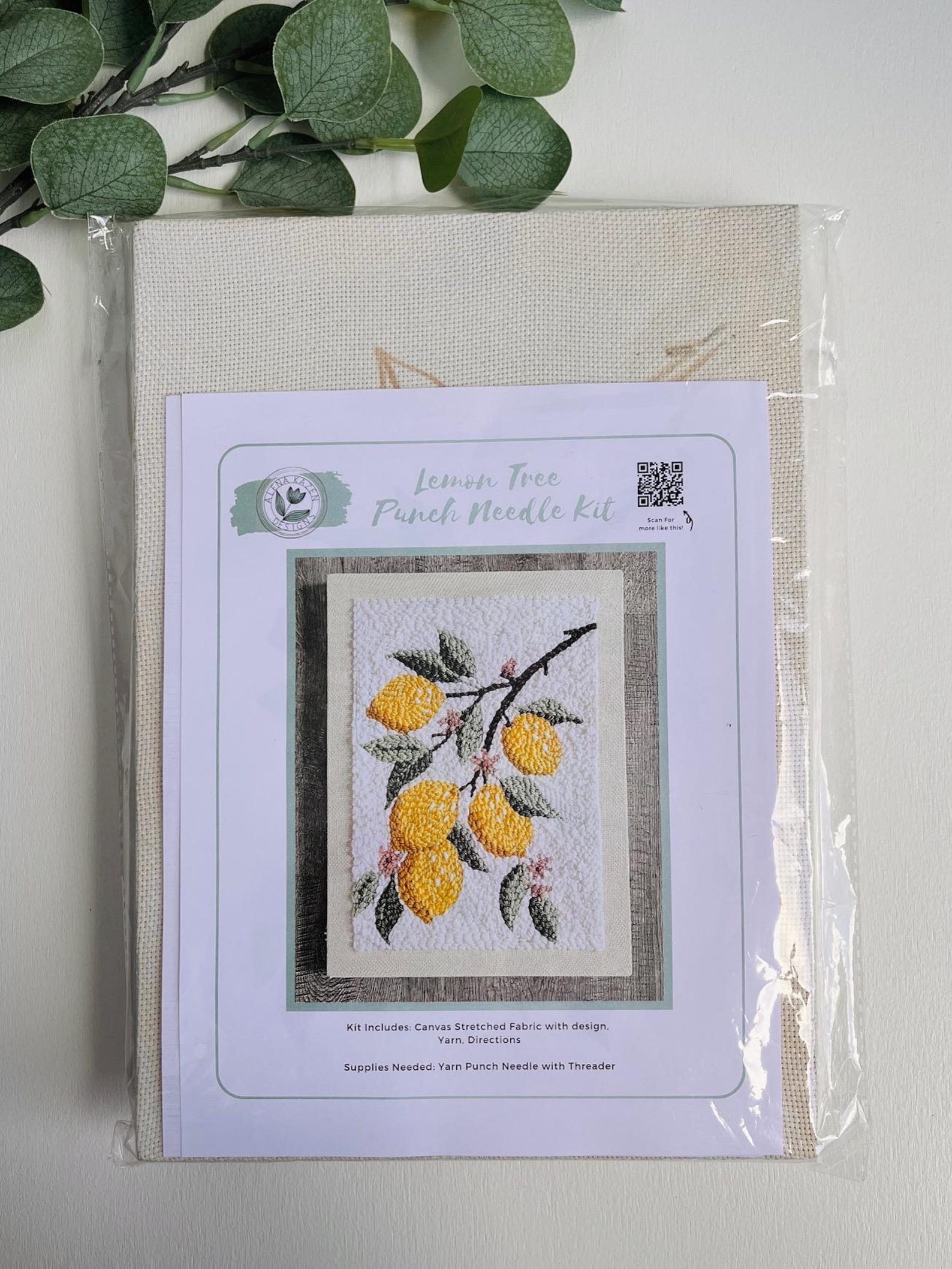 Lemon Tree Punch Needle Kit, Rug Hooking DIY, Yellow Embroidery Yarn ...