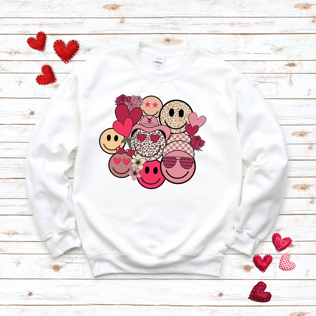 Valentine Smiley Faces Sweatshirt, Valentine Sweatshirt, Valentine Day ...