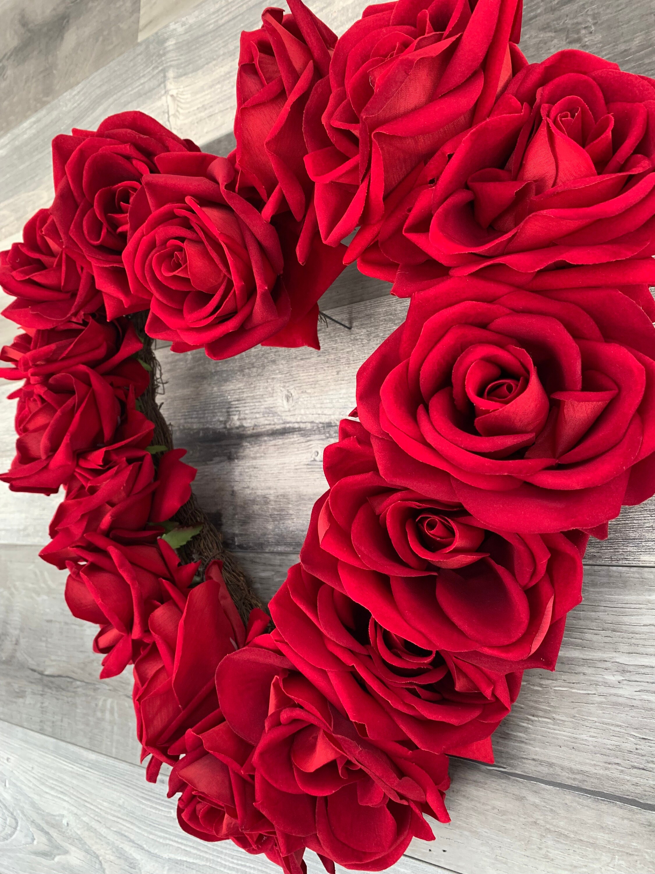 Valentine Red Rose Heart Wreath, Twig Grapevine, Winter Wreath, Love ...