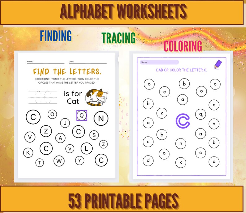 53 Alphabet Letter Tracing Coloring Sheets for Kids Digital - Etsy Canada