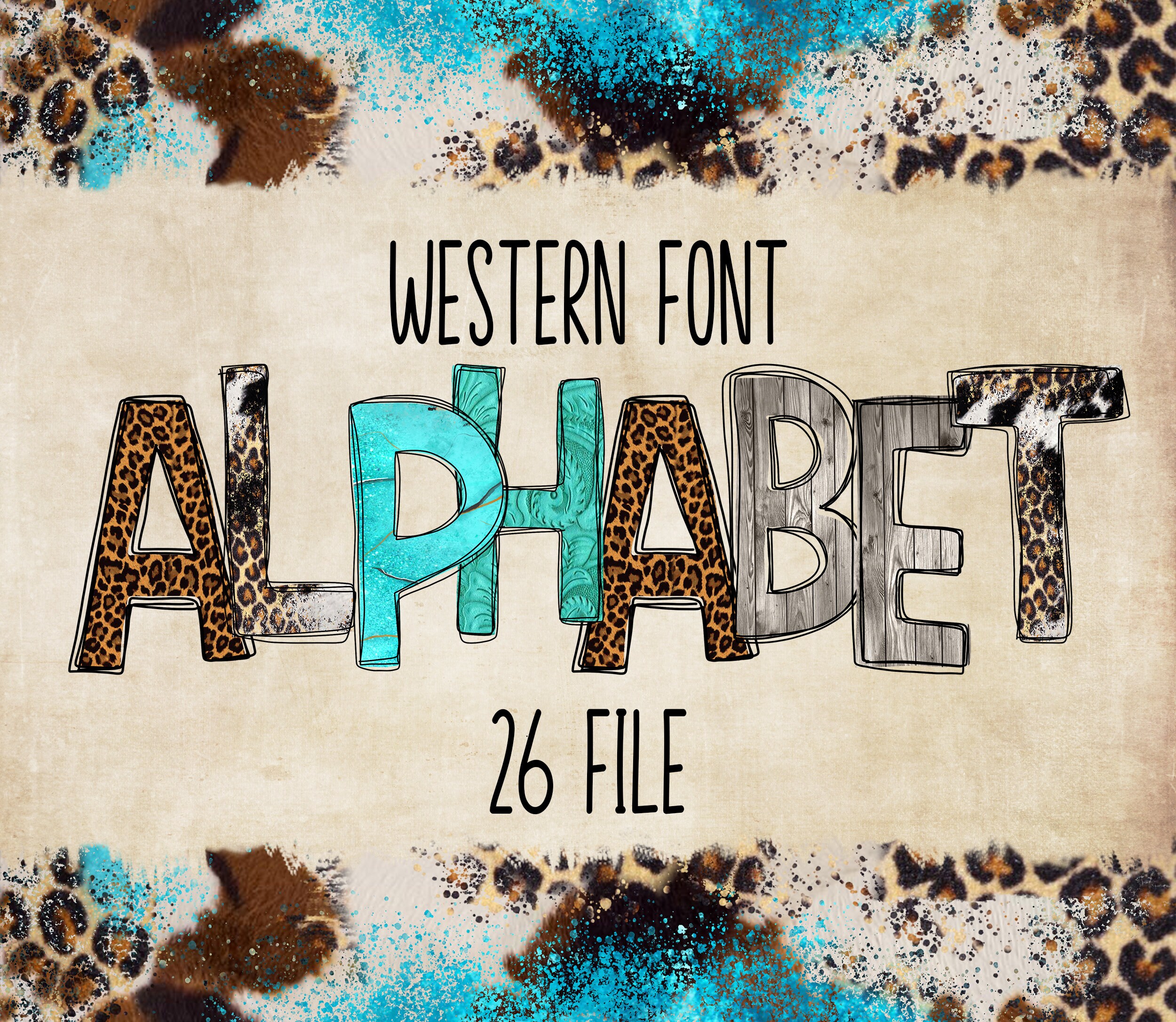 Western Font-cute Alphabet Cowhide Leopard All Letters for Png - Etsy