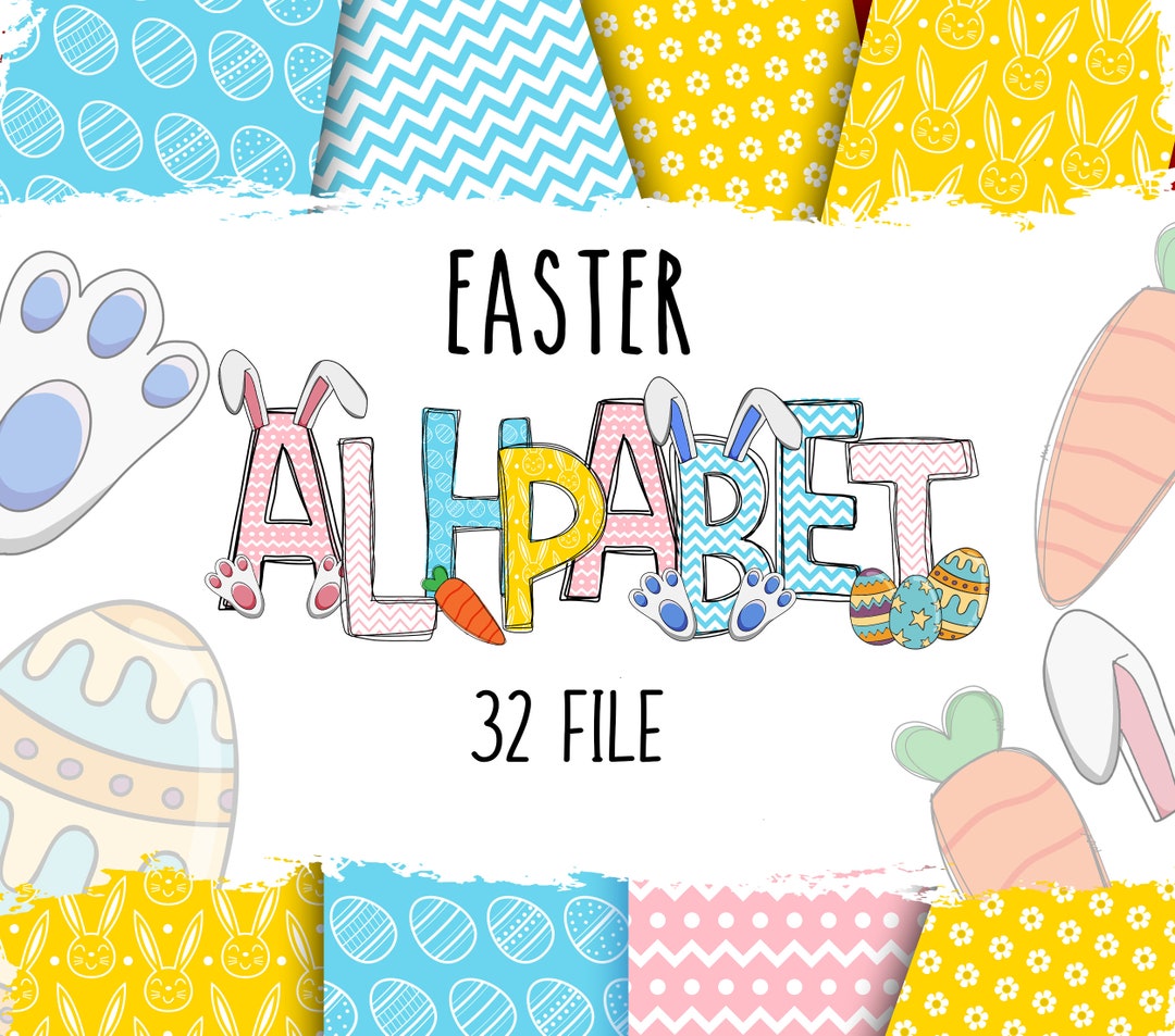 Easter Font-cute Alphabet Bunny Eggs All Letters Png Files for ...