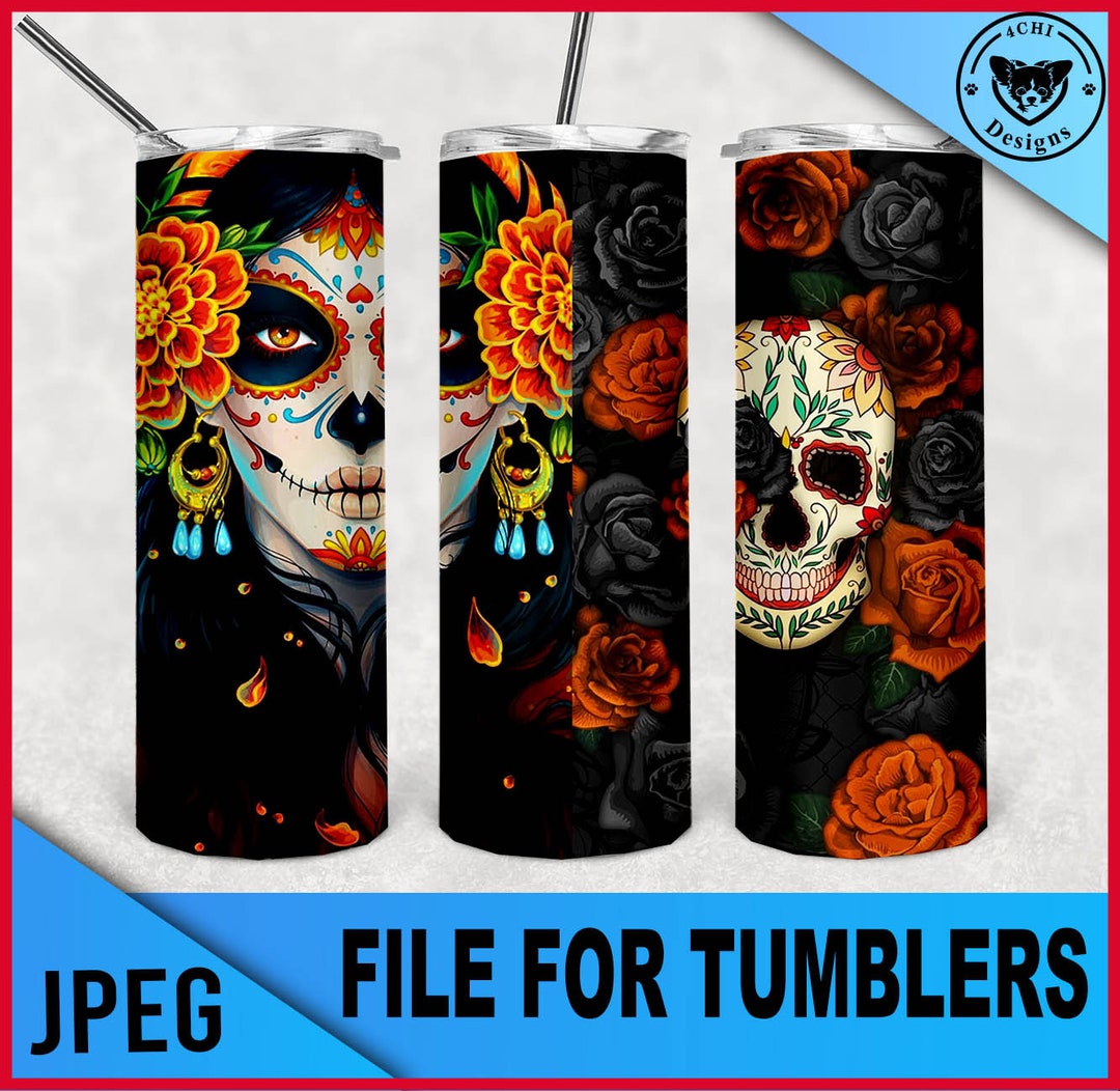 Sugar Skull-orange an Black Roses-day of the Dead-jpeg File for ...