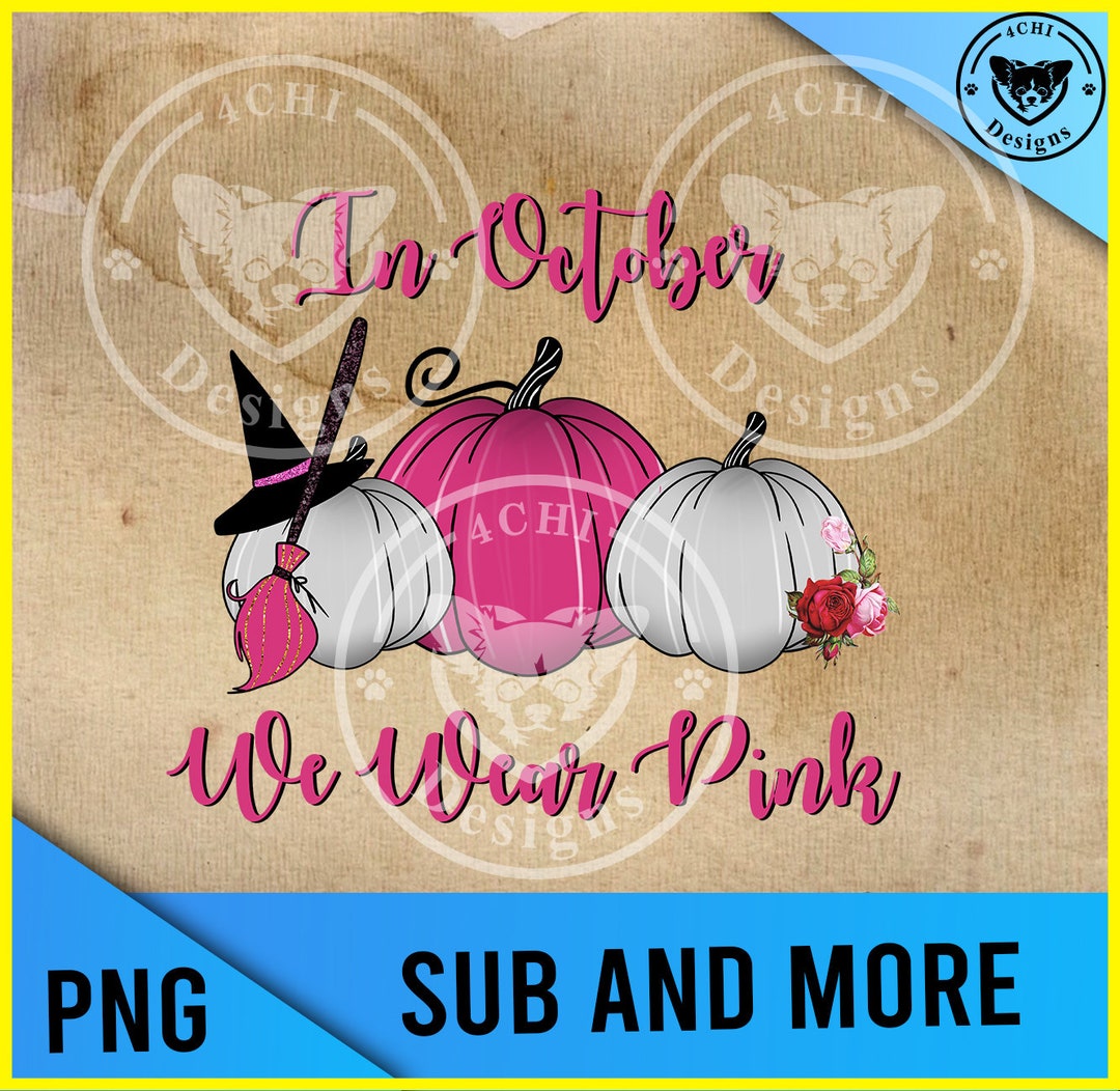 In October We Wear Pink-cute Pink Pumpkins Handdarwn-glitter-png File ...