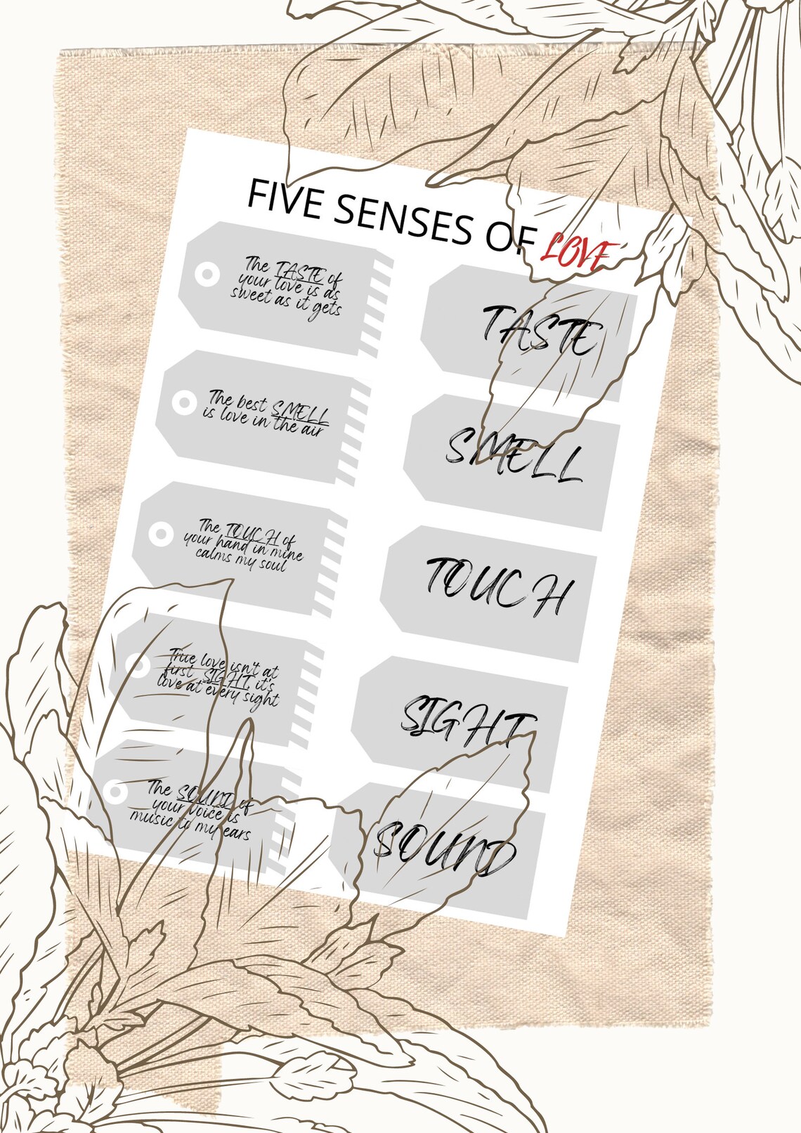 FIVE SENSES Printable Tags and Cards BUNDLE - Etsy