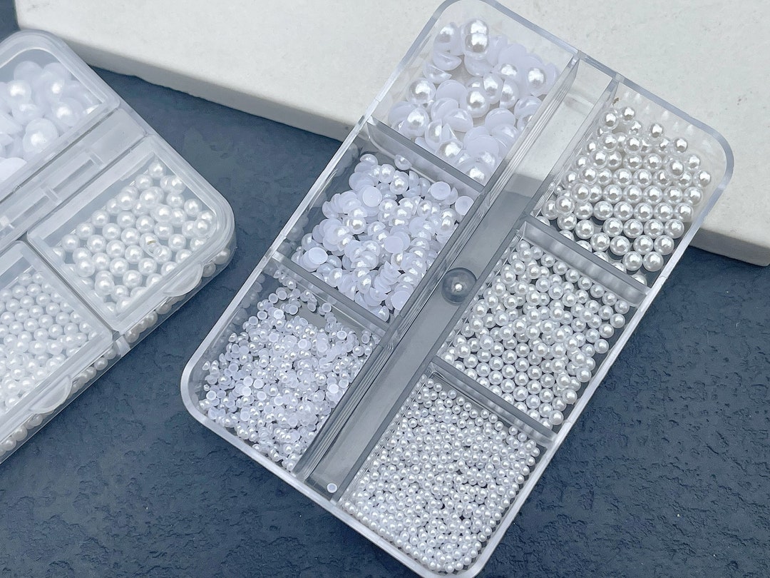 6 Grids White Pearl Nail Charms/nail Decoration Set - Etsy
