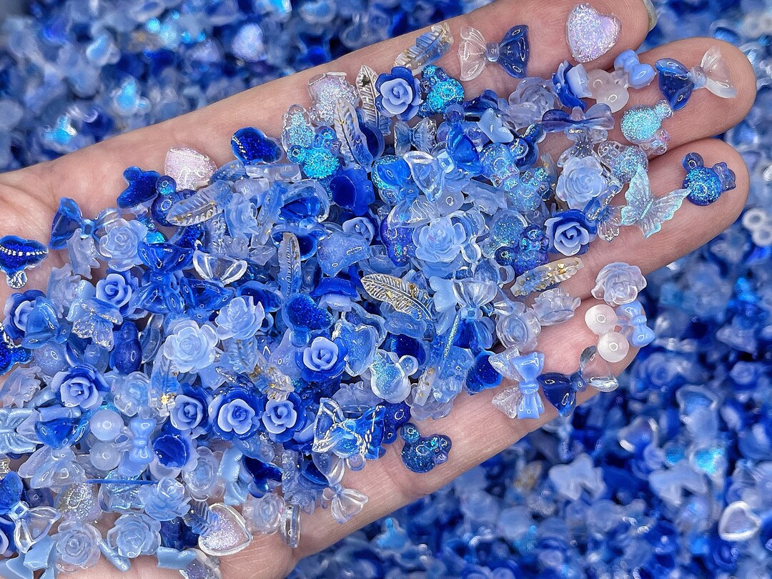 50/100pcs Royal Blue Assorted Mix 3D Kawaii Nail Charms, Nail Art, Cute ...