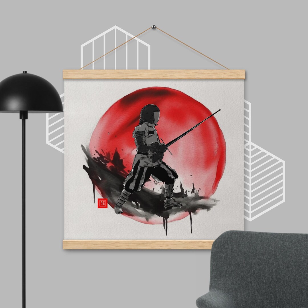Sumi-e Longsword Fencer in Pflug Poster - Unique HEMA Art for ...