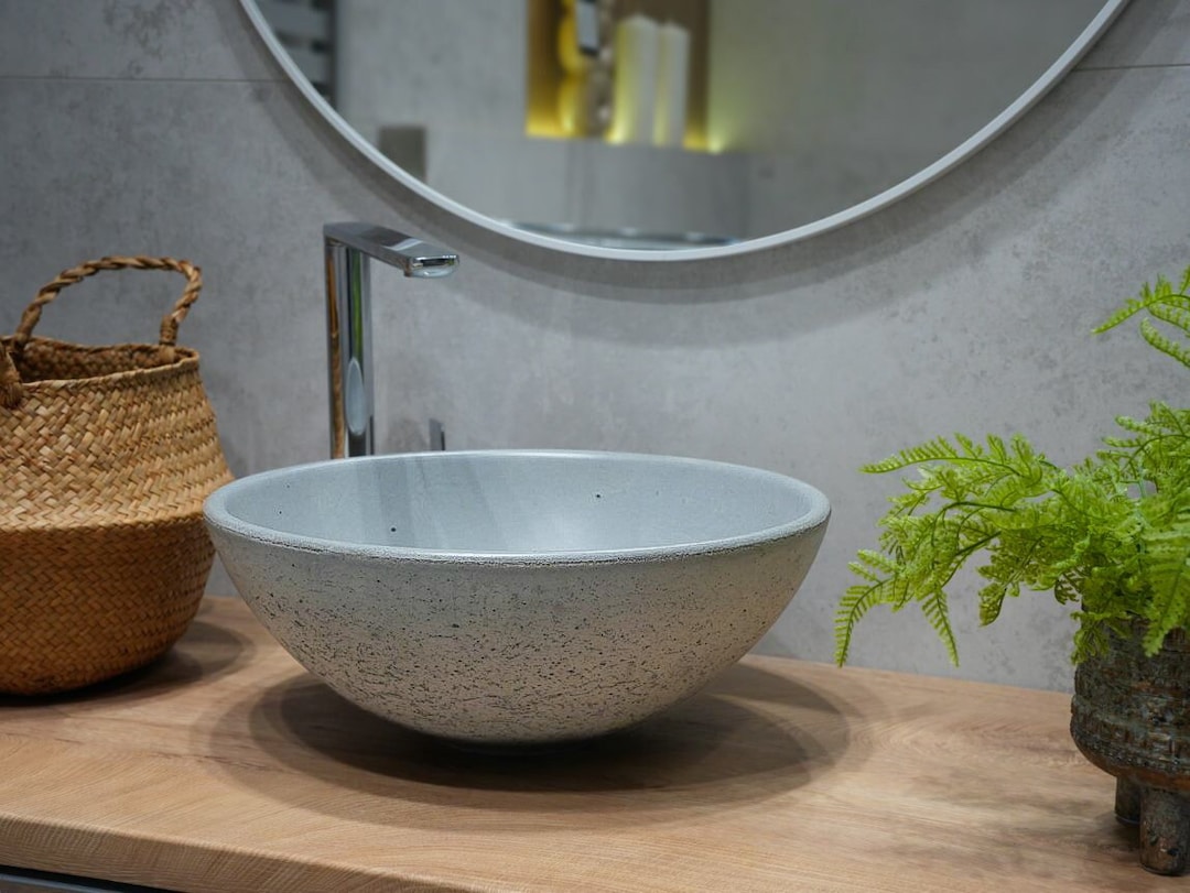 Lavabo à poser en béton, vasque ronde 39cm, lavabo gris clair original, lavabo de salle de bain ...