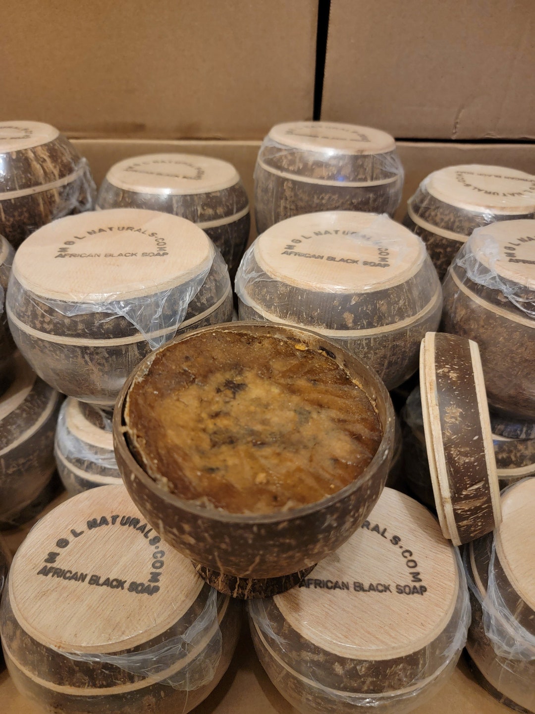 Raw African Black Soap in Coconut Pot by MGL Naturals | From Ghana ...
