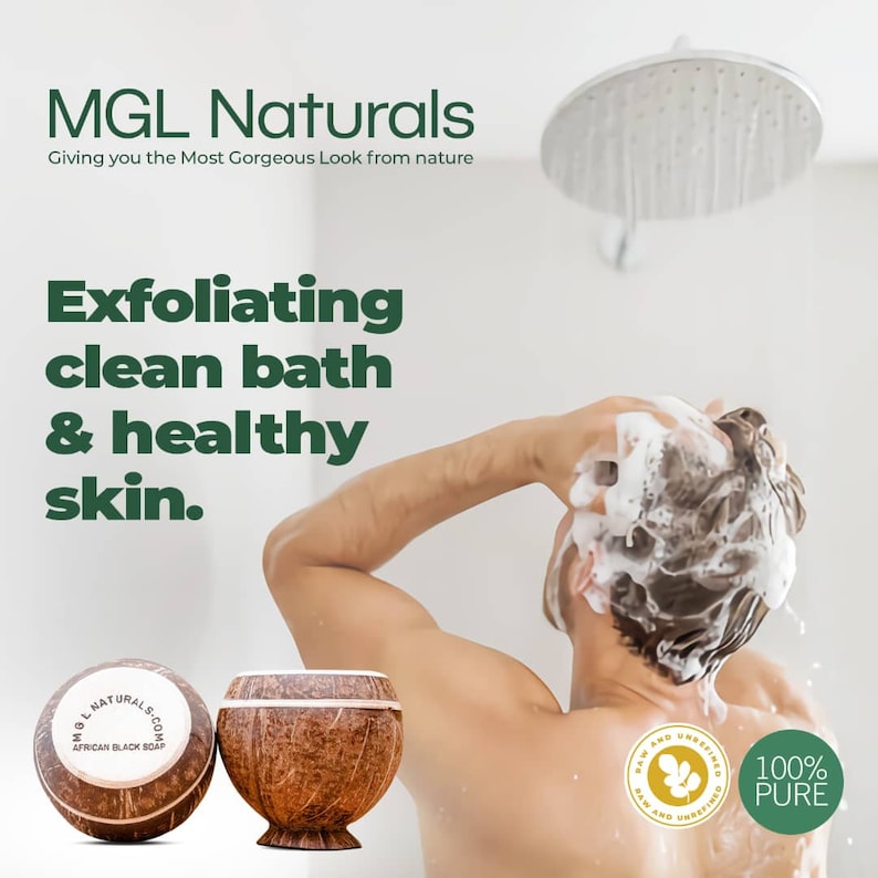 Raw African Black Soap in Coconut Pot by MGL Naturals From Ghana, West Africa - Etsy