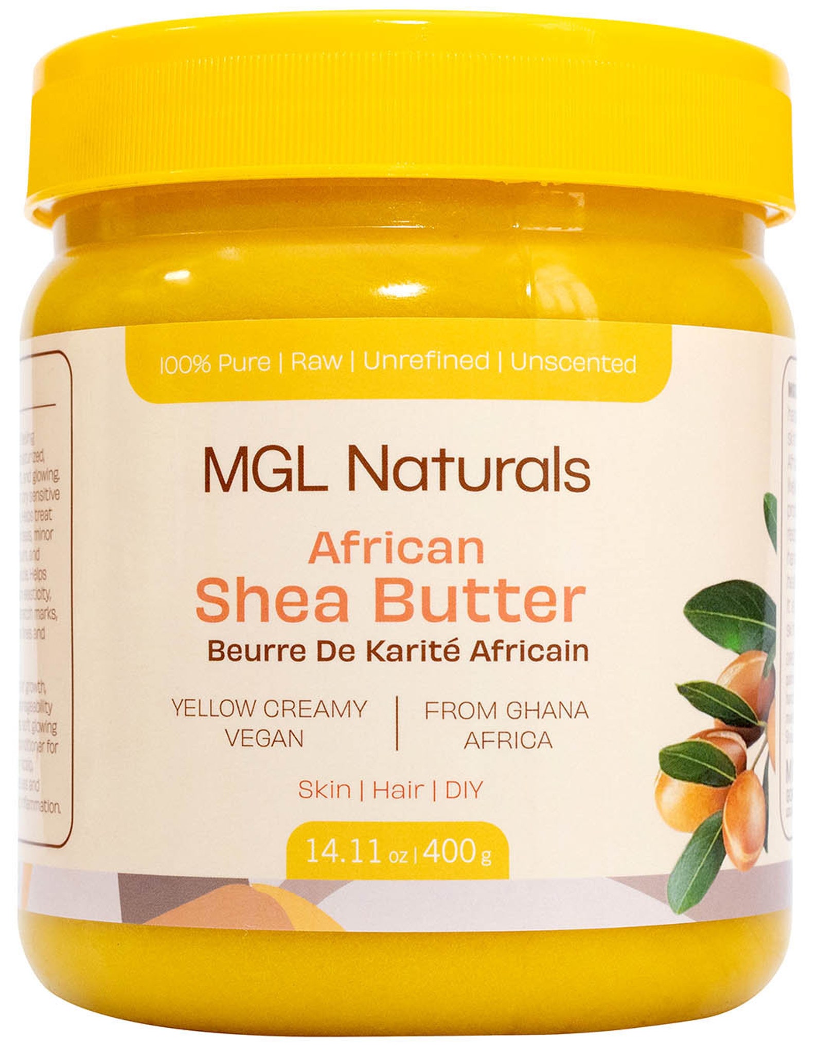 Raw African Shea Butter Yellow Creamy, Unrefined by MGL Naturals. 100% ...