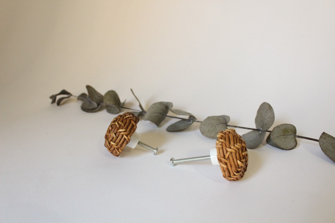 Oak Rattan Rope Handle Wicker Drawer Knobs Boho Cabinet - Etsy
