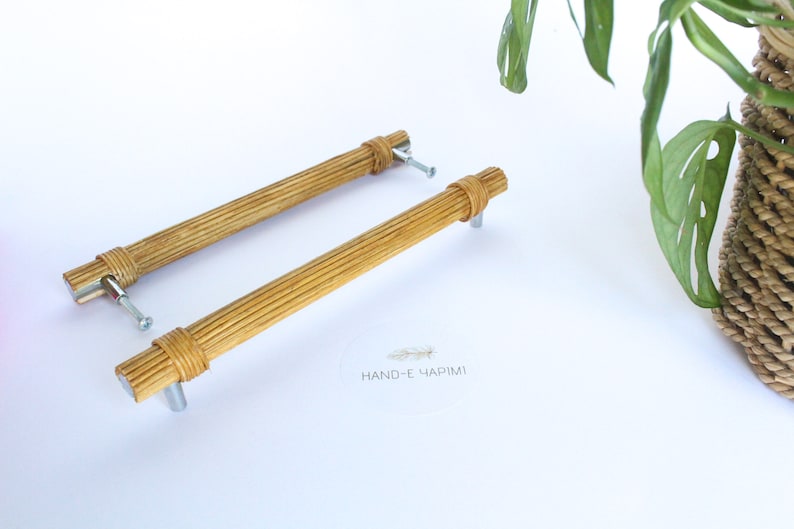 Oak Cabinet Pull Rattan Handles Wicker Natural Rattan Rope - Etsy